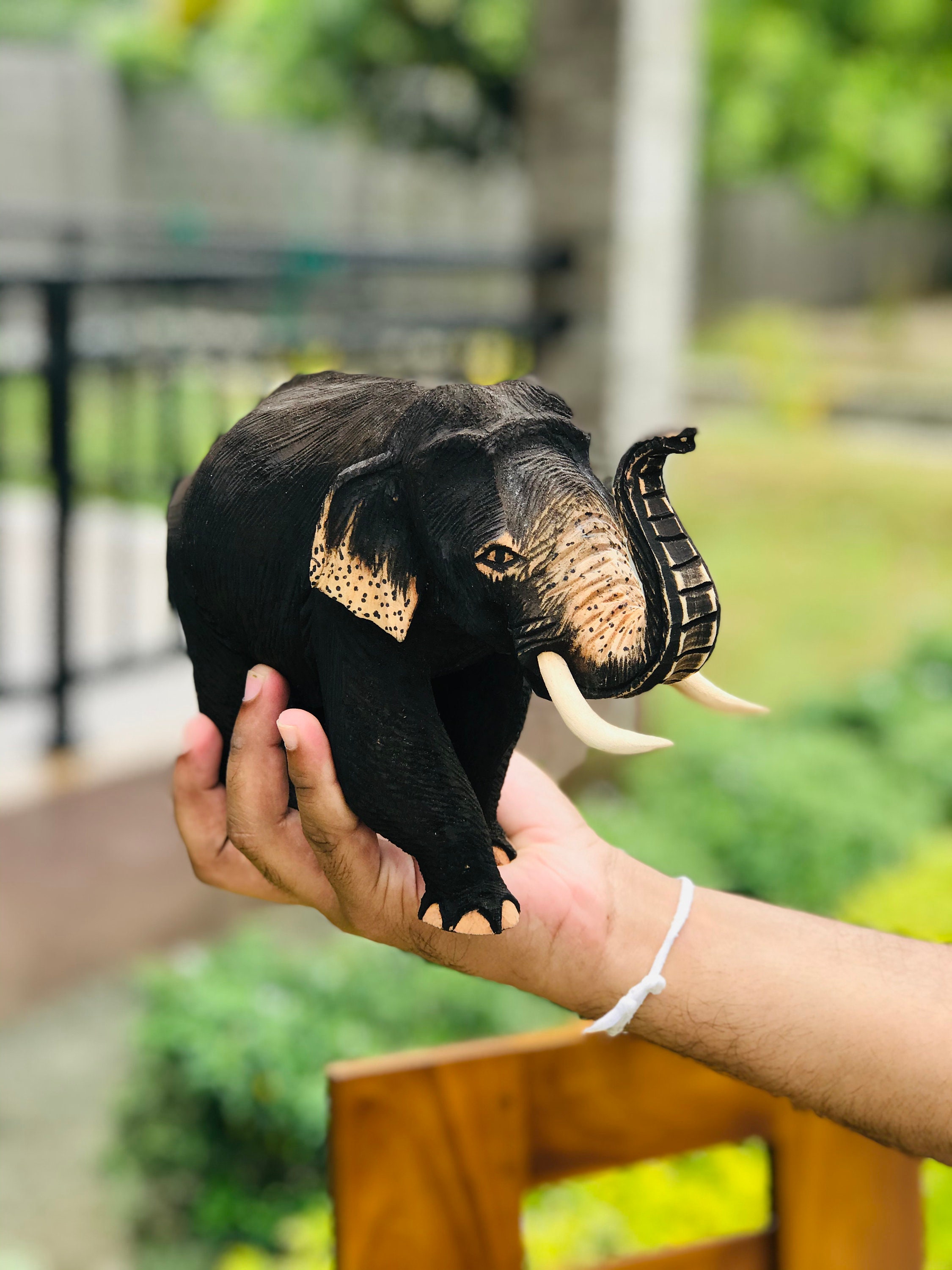 WOODEN ELEPHANT Trunk Srilankan Wild Wood Curved Hand Wood Figurine ...