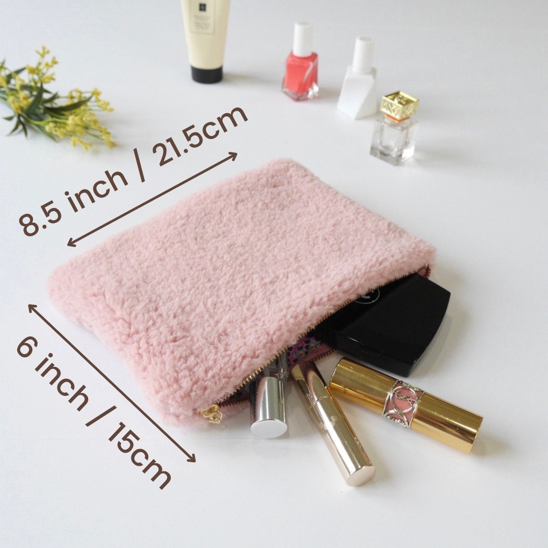 Made-to-order: Pink Faux Fur Pouch, Zipper Pouch, Toiletry Bag ...