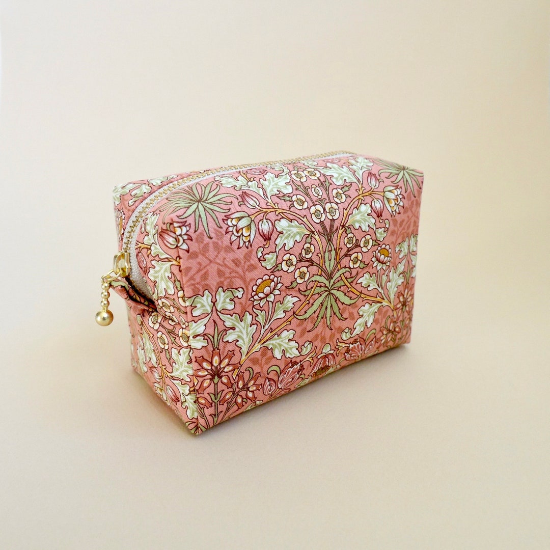 Boxy Pouch - William Morris Moda Pink, Cosmetic Pouch, Small Zipper ...
