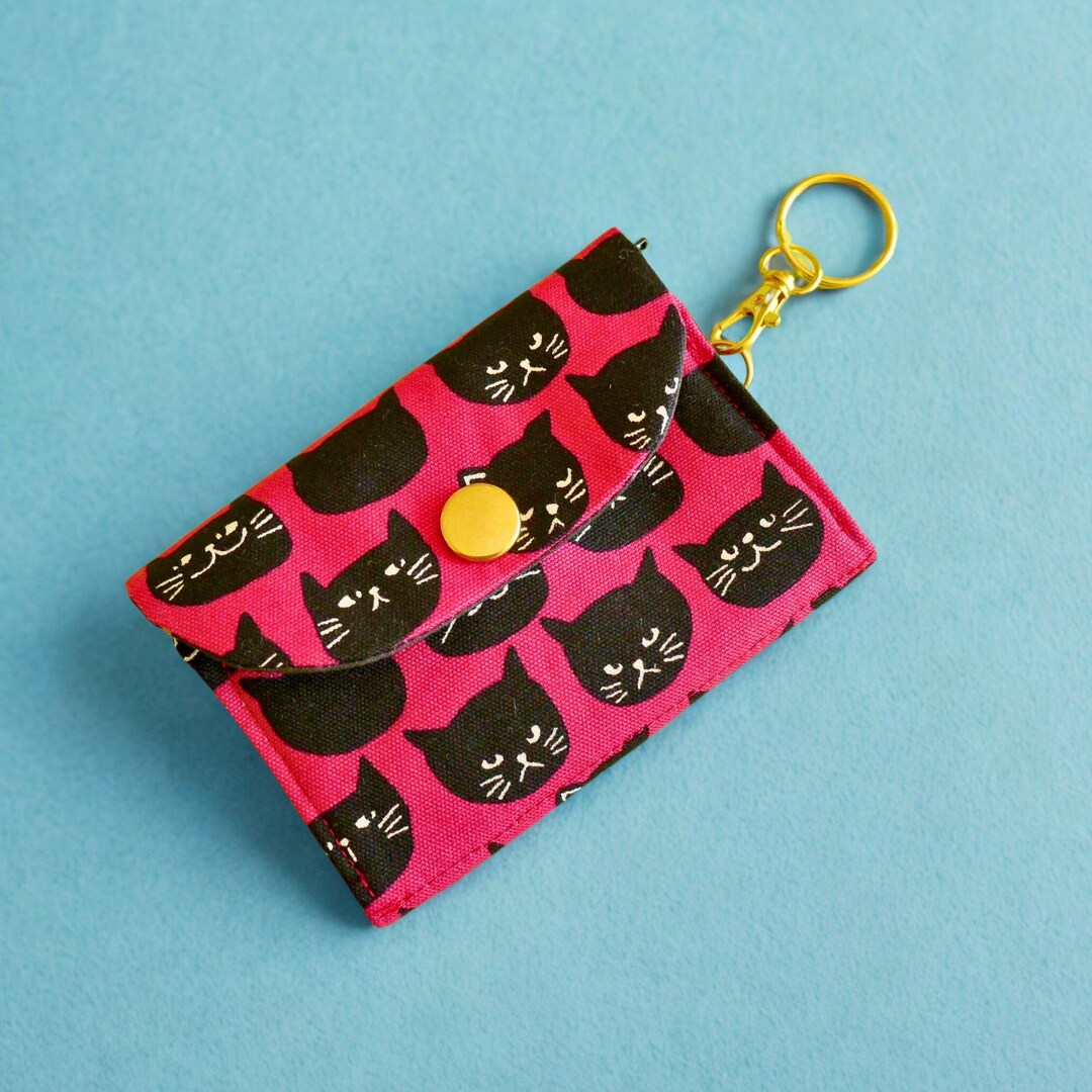 Small Keychain Wallet – PINK Cat Print Coin Purse With Zipper ...