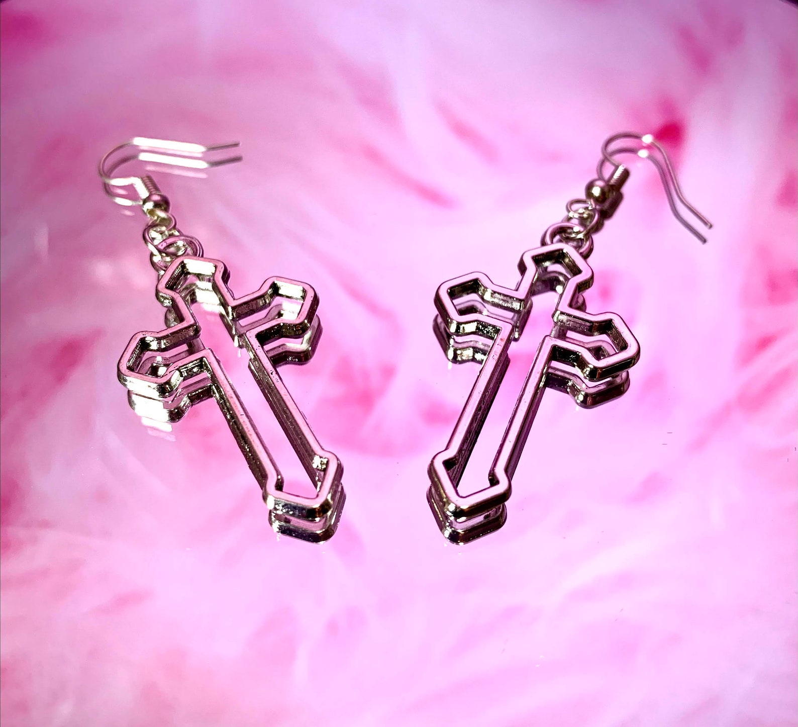 Pretty Cool Goth Emo Grunge Metal Cross Earrings - Etsy