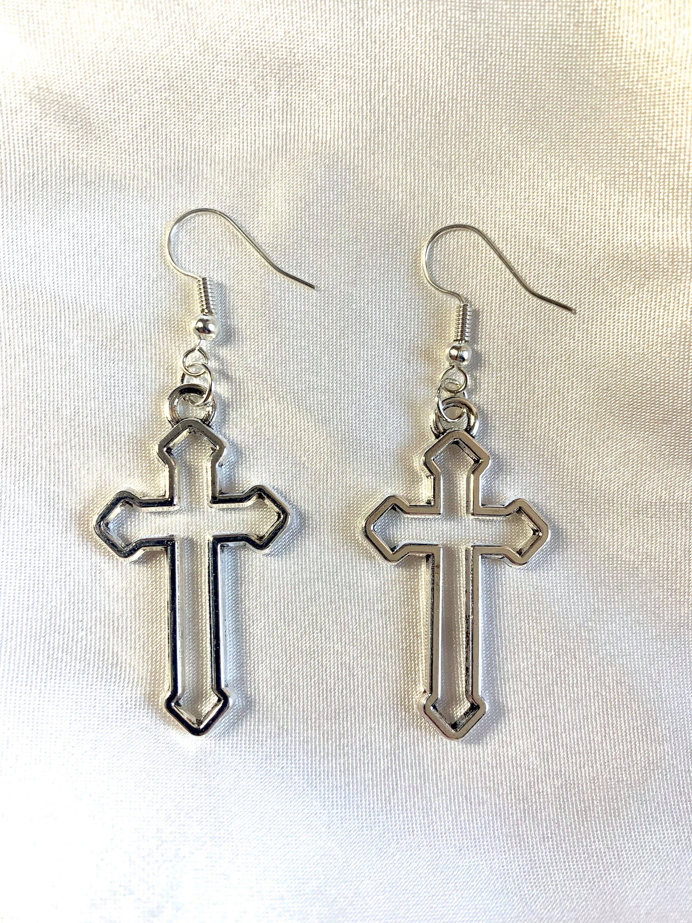 Pretty Cool Goth Emo Grunge Metal Cross Earrings - Etsy UK