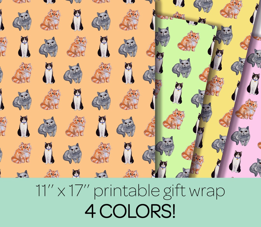 11'' X 17'' Printable Cat Wrapping Paper - Cat Gift Paper - Etsy