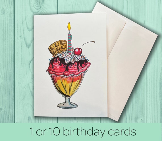 Ice Cream Sundae Birthday Card Pack for Her Single or Pack - Etsy
