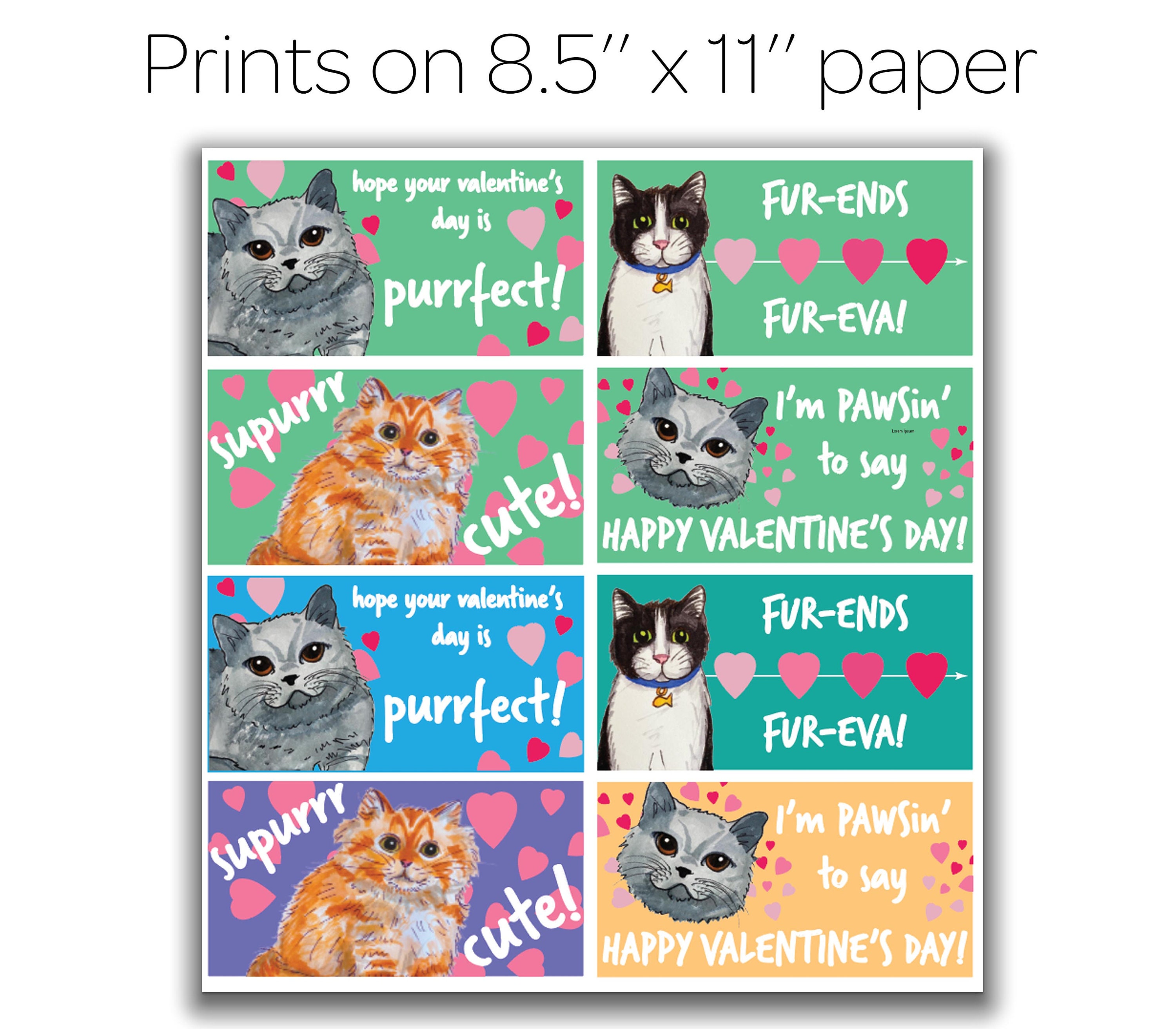 Printable Cat Valentines for Kids, PDF, for School - Etsy
