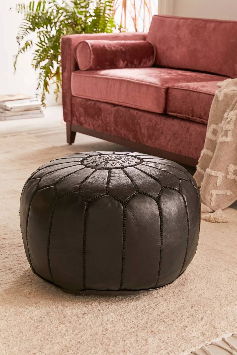 BLACK MOROCCAN POUF Moroccan Leather Pouf Ottoman Moroccan - Etsy