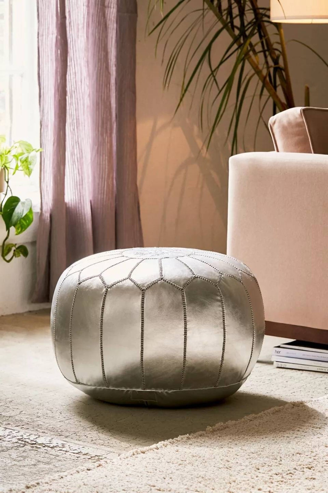 SILVER MOROCCAN POUF, Moroccan Leather Pouf Ottoman Moroccan Floor ...
