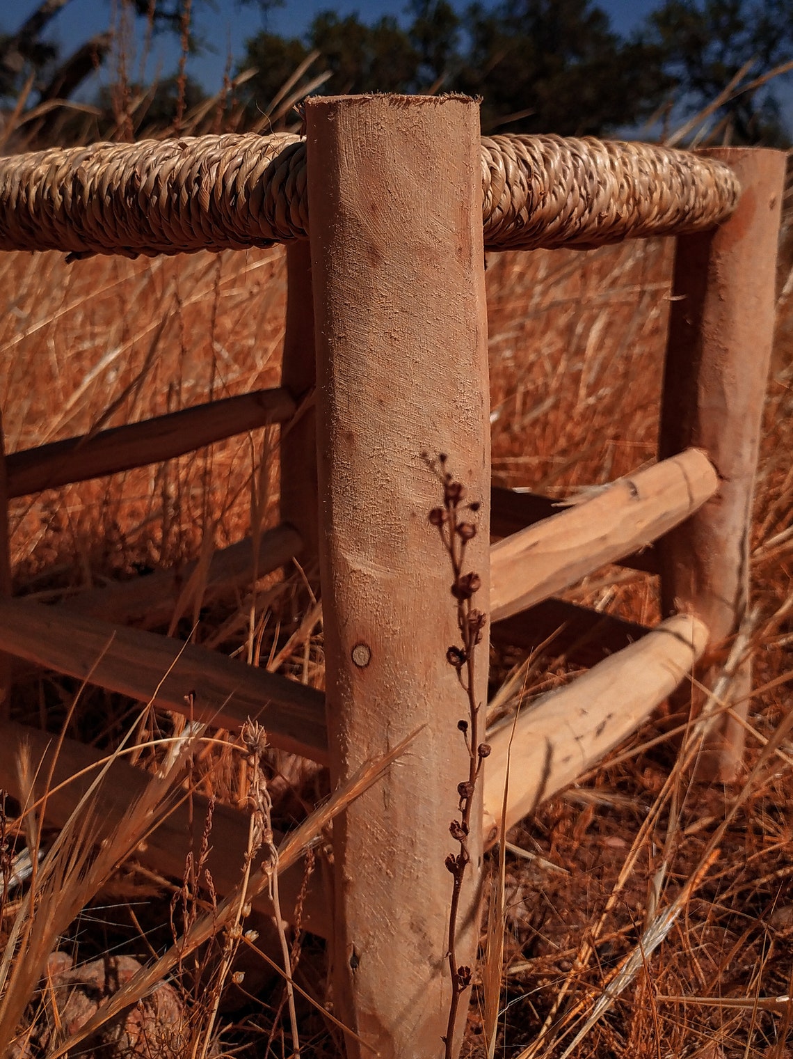 Handmade Vintage Wood and Straw Stool Handmade in Morocco | Etsy