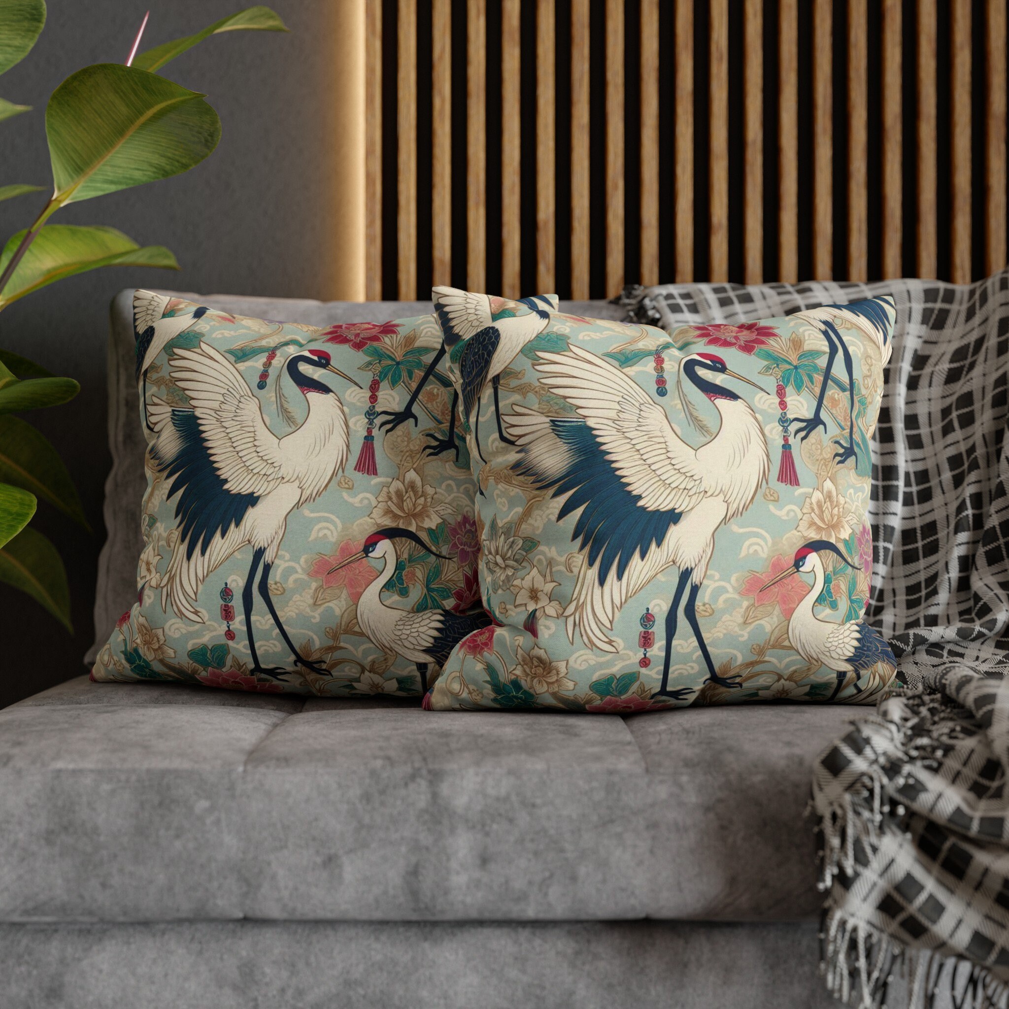 Chinoiserie Throw Pillow Cover Crane Bird Pillow Case Oriental Pillows ...