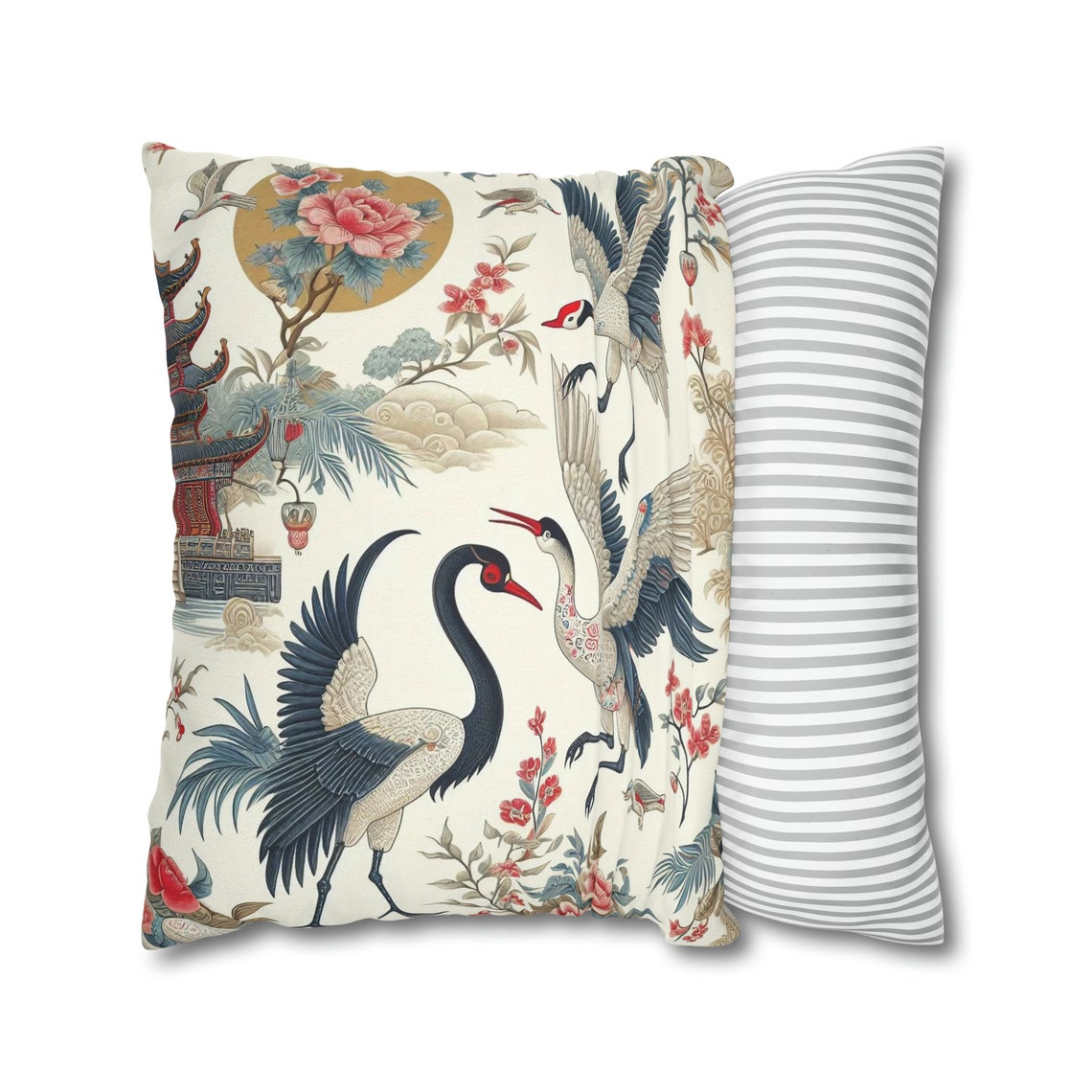 Chinoiserie Throw Pillow Cover | Crane Bird Pillow Case | Oriental ...