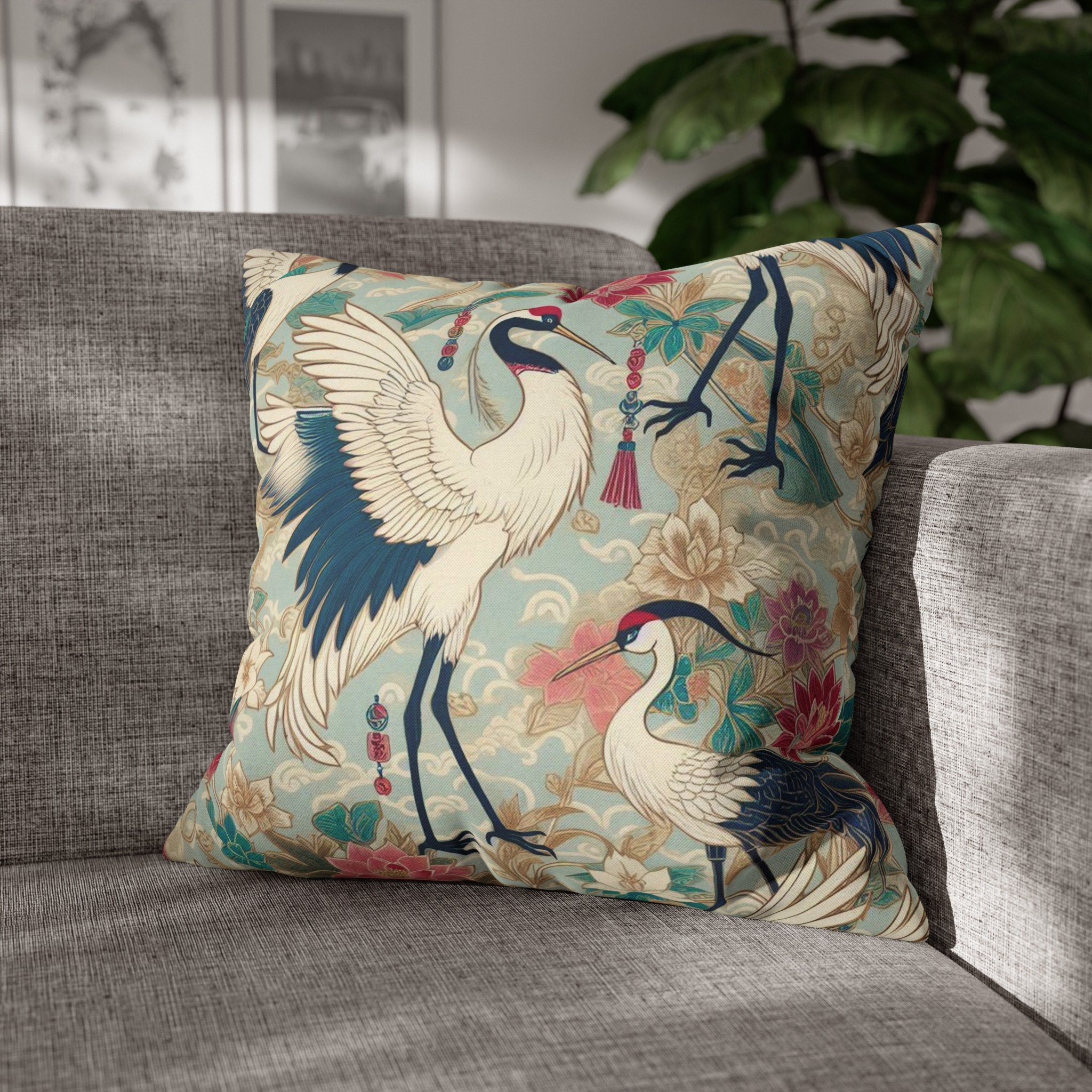 Chinoiserie Throw Pillow Cover Crane Bird Pillow Case Oriental Pillows ...