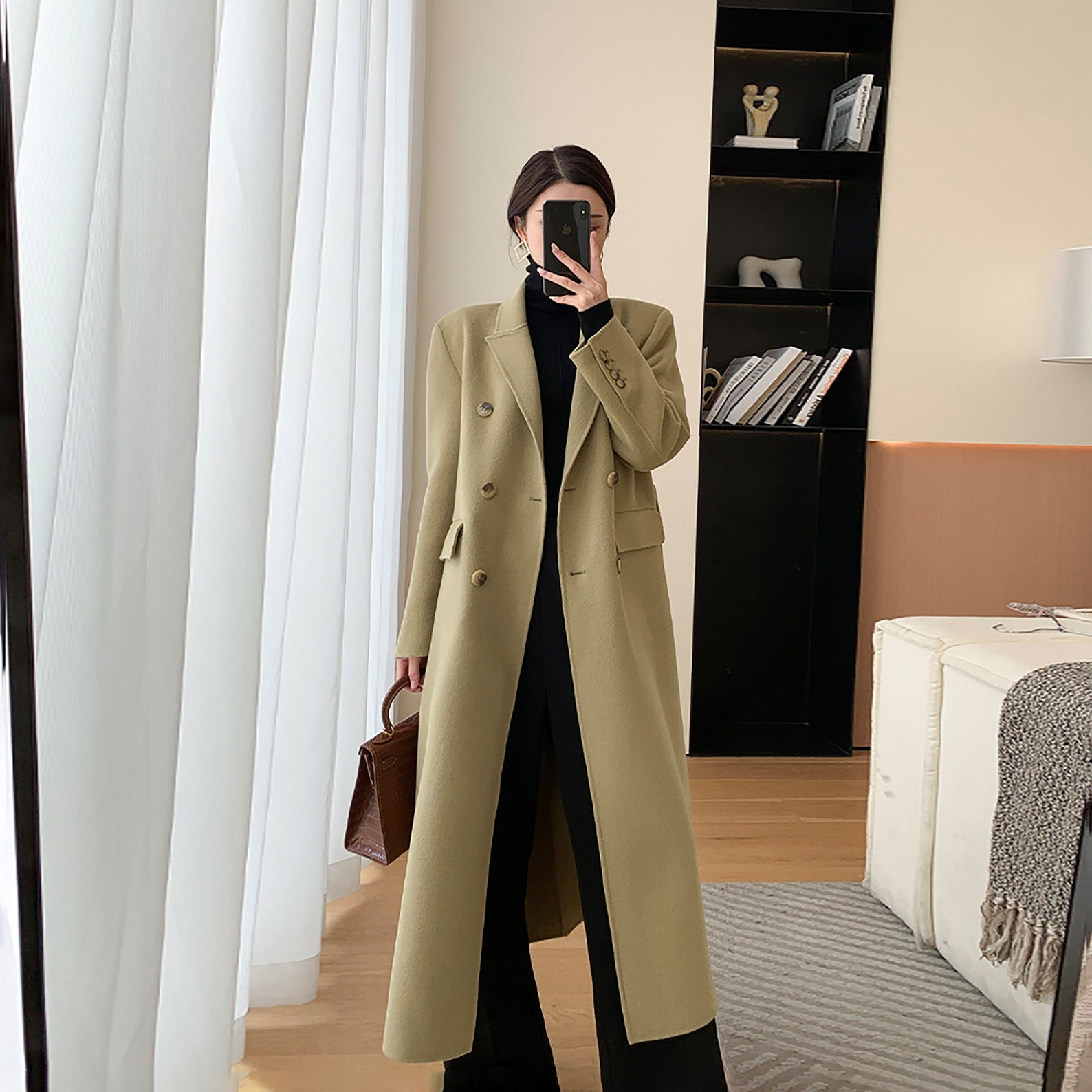Women Olive Green Wool Long Coatdouble Faced Long Wool - Etsy