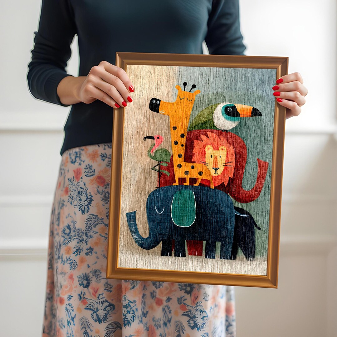Jungle Animal Stack Print: Giraffe Lion Elephant Toucan Wall Art ...