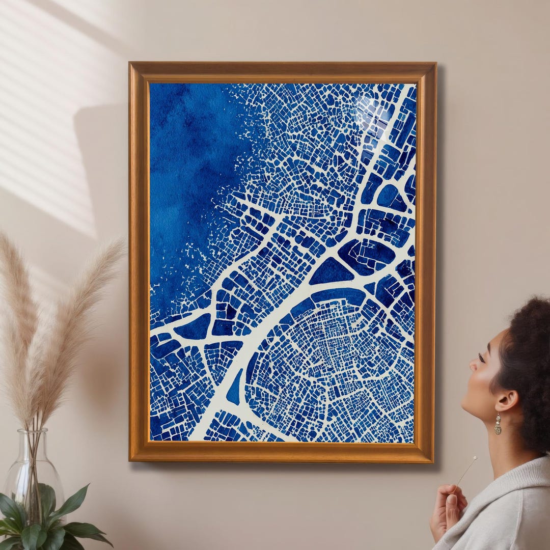 Abstract Blue City Map Art Print: Wood Framed Wall Art Decor - Etsy