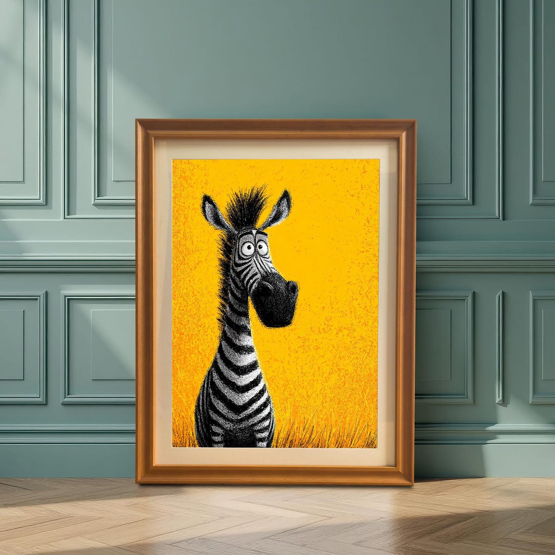 Cartoon Zebra Wood Framed Wall Art Giclée Print, Funny Animal Wall ...