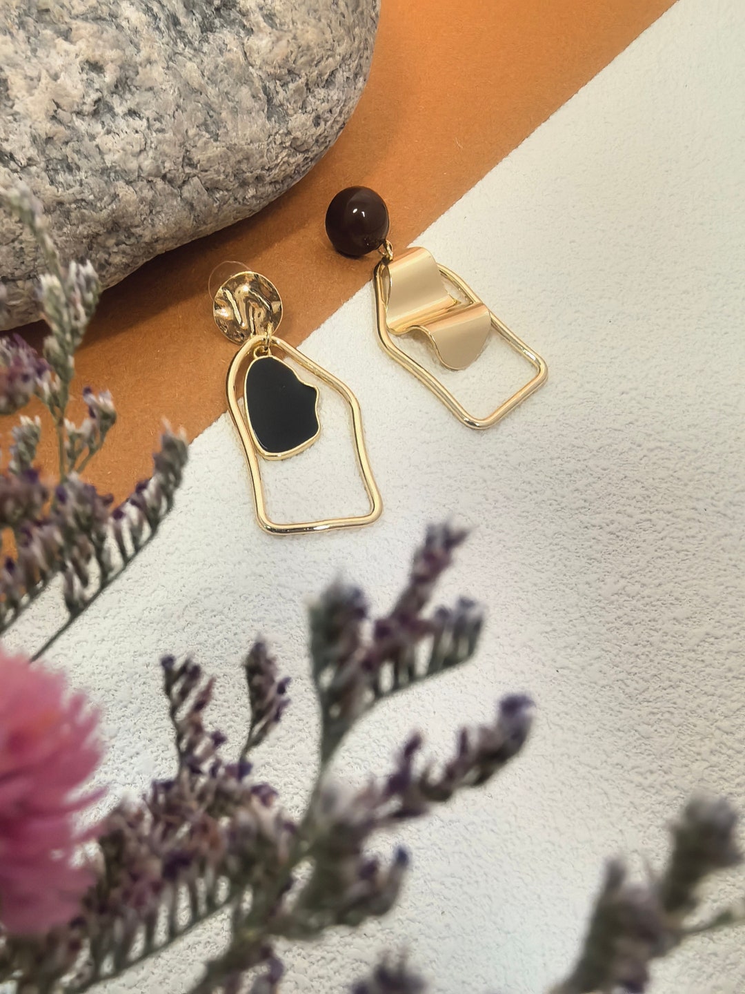 Gold Crinkle Disc Irregular Frame Drop Earrings, Modern Earrings ...