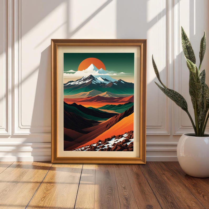 Modern Sun Mountain Peak Landscape Wood Framed Wall Art, Nature Print ...