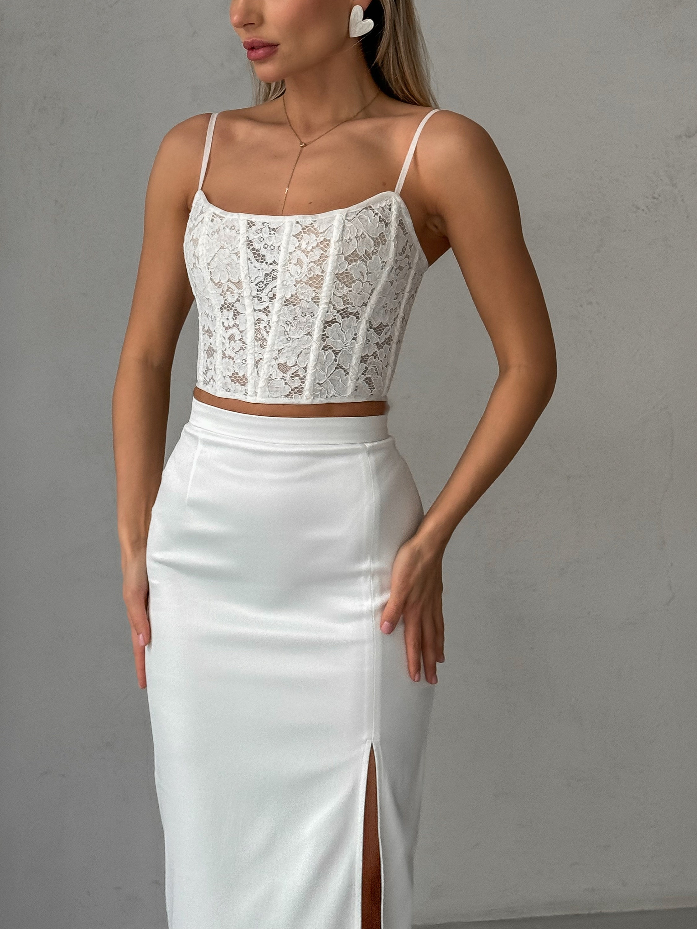 Off-white Wedding Lace Corset Top With Thin Straps, Handmade Corset ...