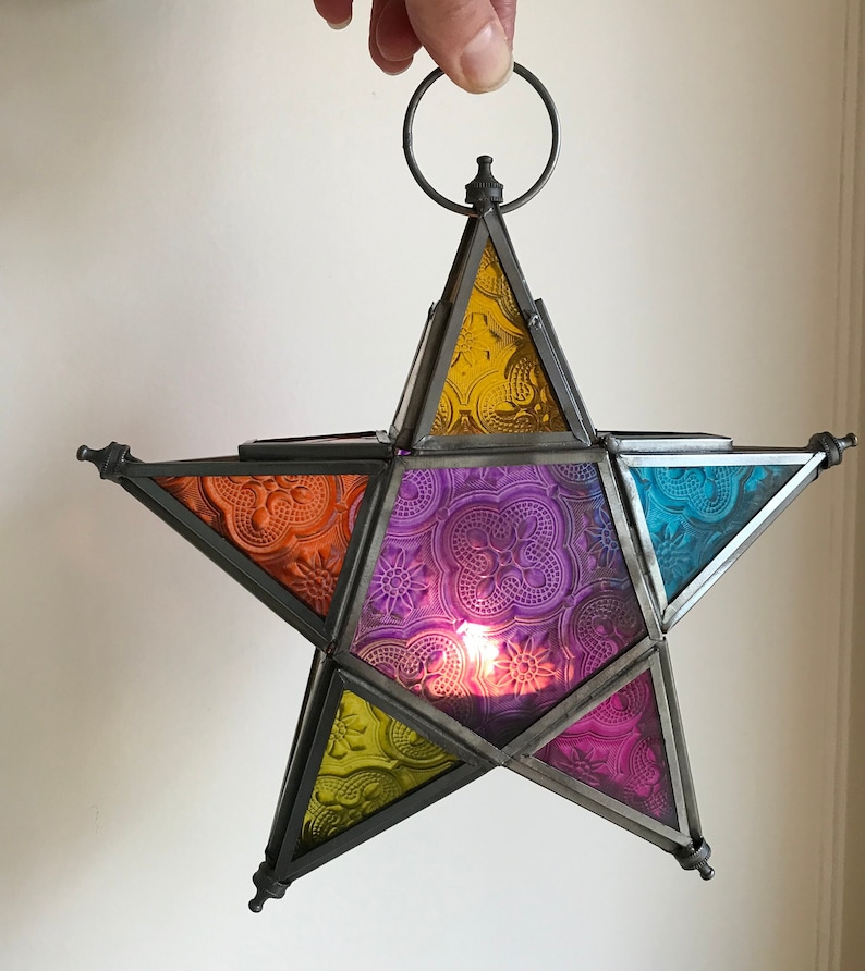 Moroccan Style Star Glass Lantern. Multicolour Glass Tealight - Etsy