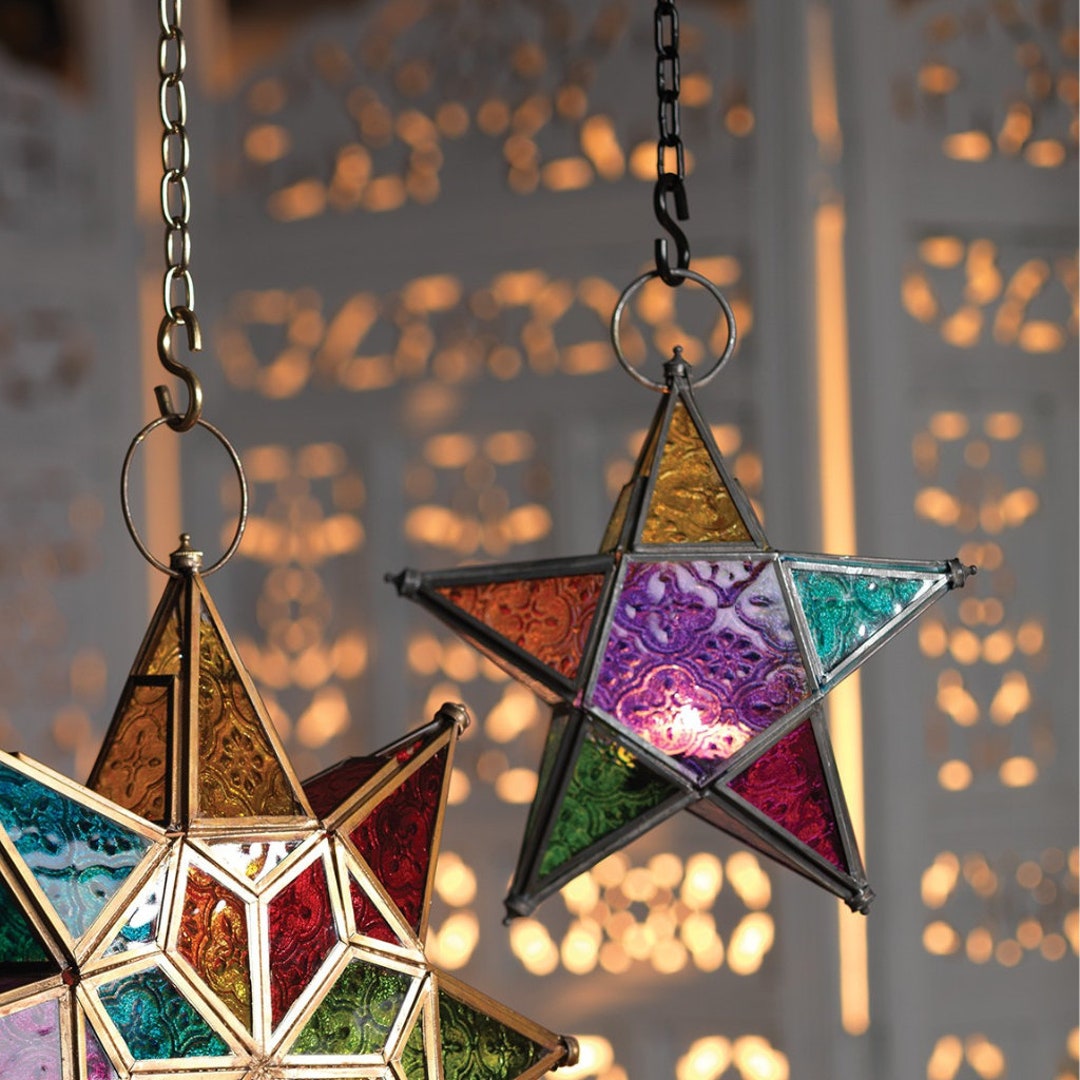 Moroccan Style Star Glass Lantern. Multicolour Glass Tealight - Etsy