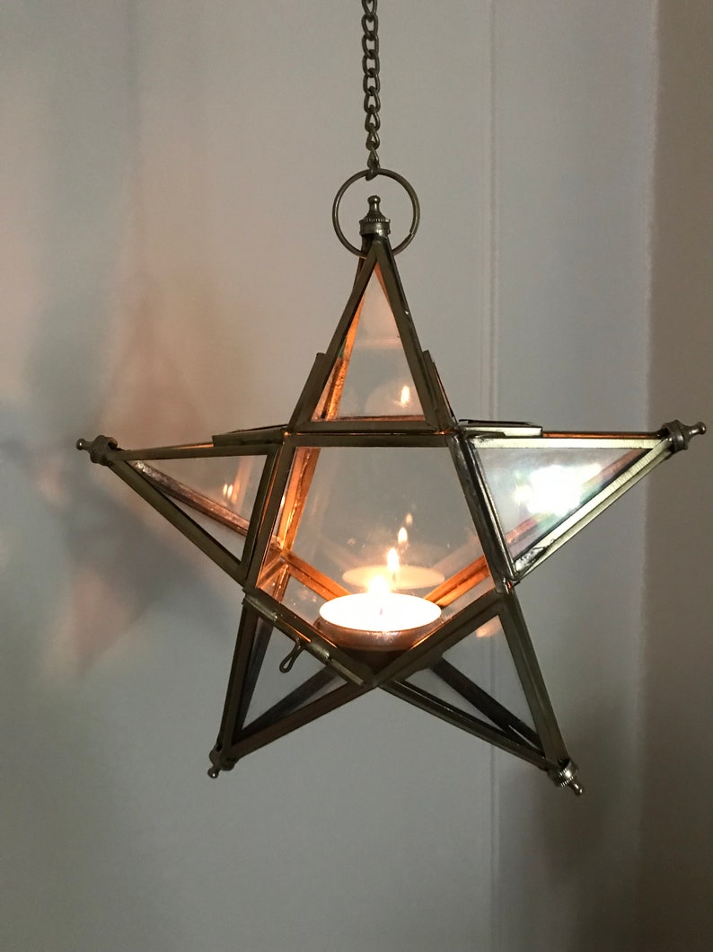 Star Glass Lantern. Hanging Star Tealight Lantern. - Etsy