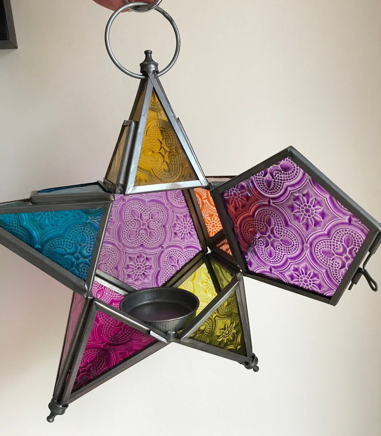 Moroccan Style Star Glass Lantern. Multicolour Glass Tealight - Etsy