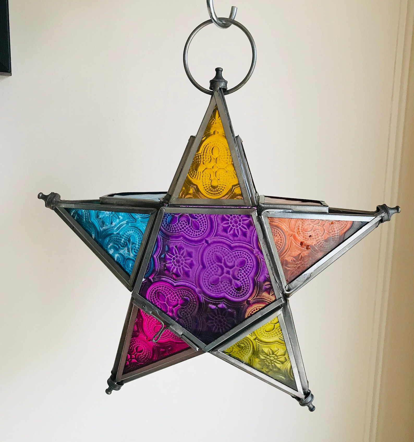 Moroccan Style Star Glass Lantern. Multicolour Glass Tealight - Etsy