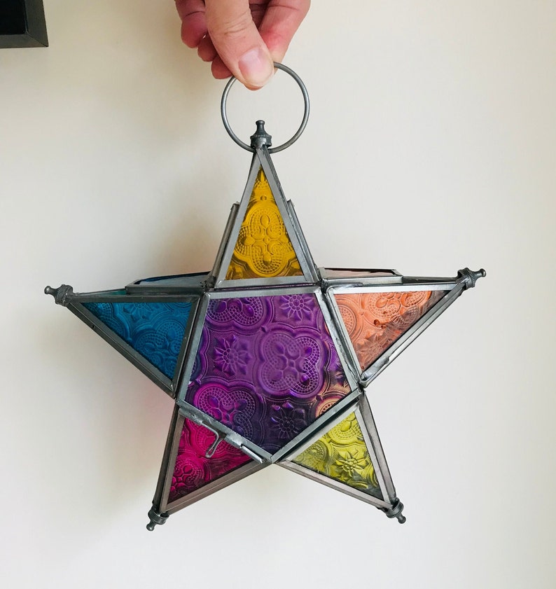 Moroccan Style Star Glass Lantern. Multicolour Glass Tealight - Etsy