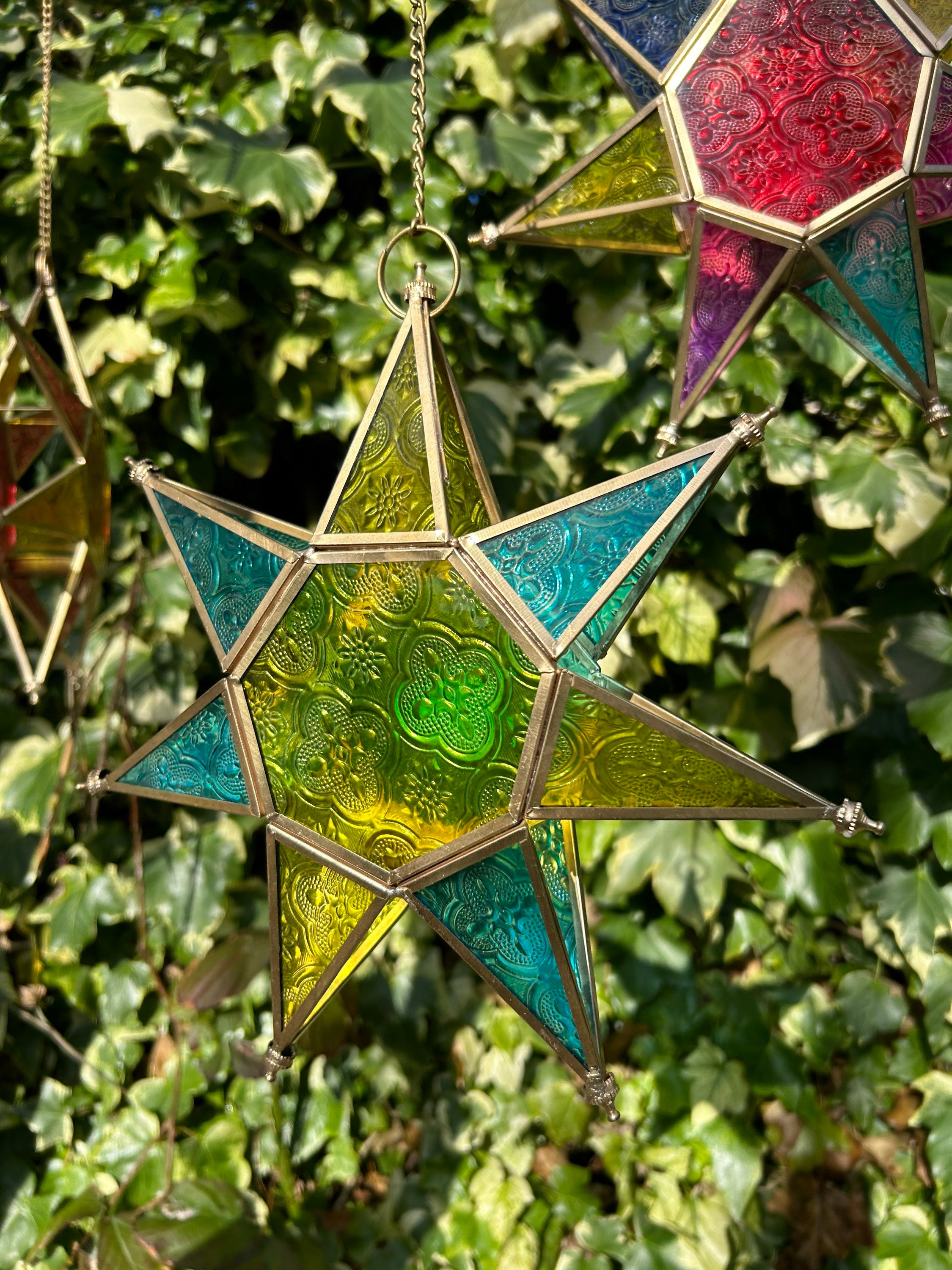 Star Glass Lantern. Moroccan Style Hanging Tea Light Lanterns. - Etsy UK