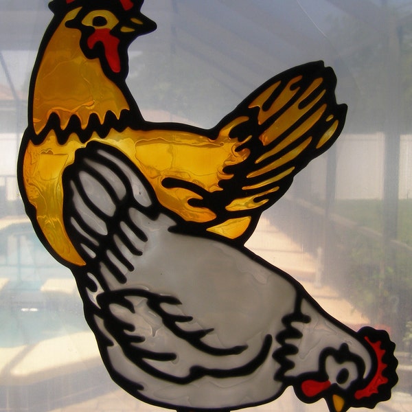 Stained Glass Chickens Etsy