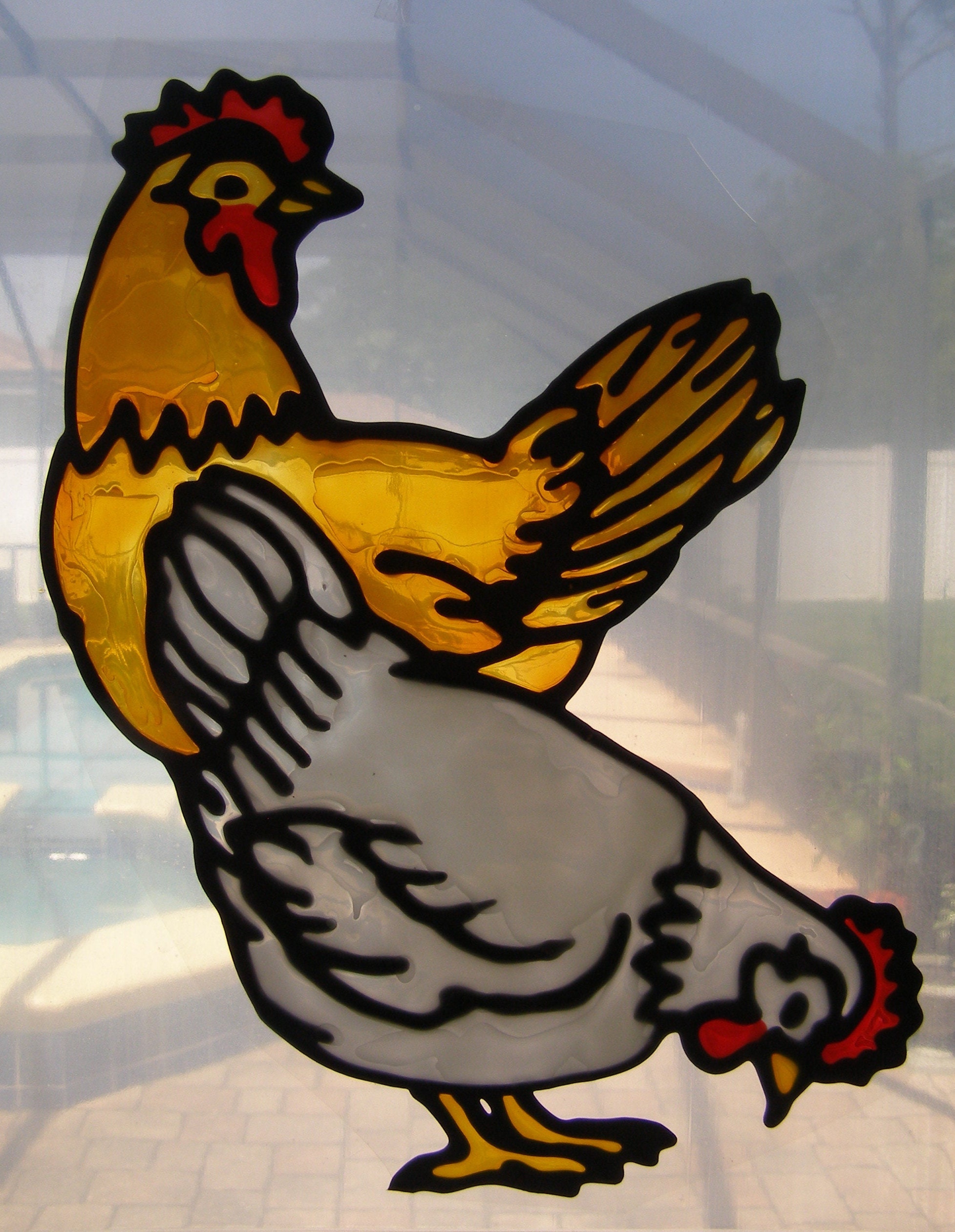 2 Hens Chickens Stained Glass Window CLING Suncatcher 9x7.25 - Etsy