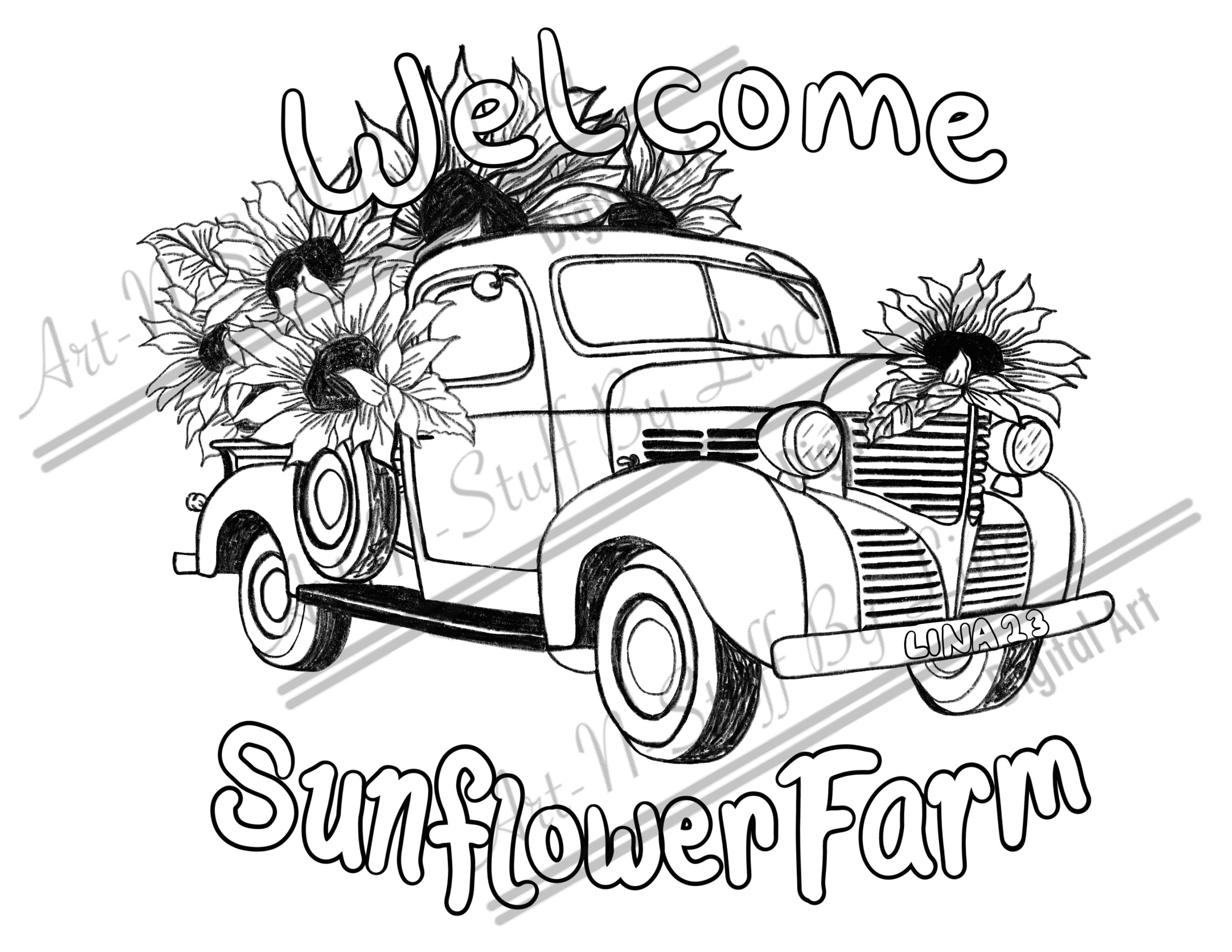 Sunflower Farm Truck Coloring Page - Etsy