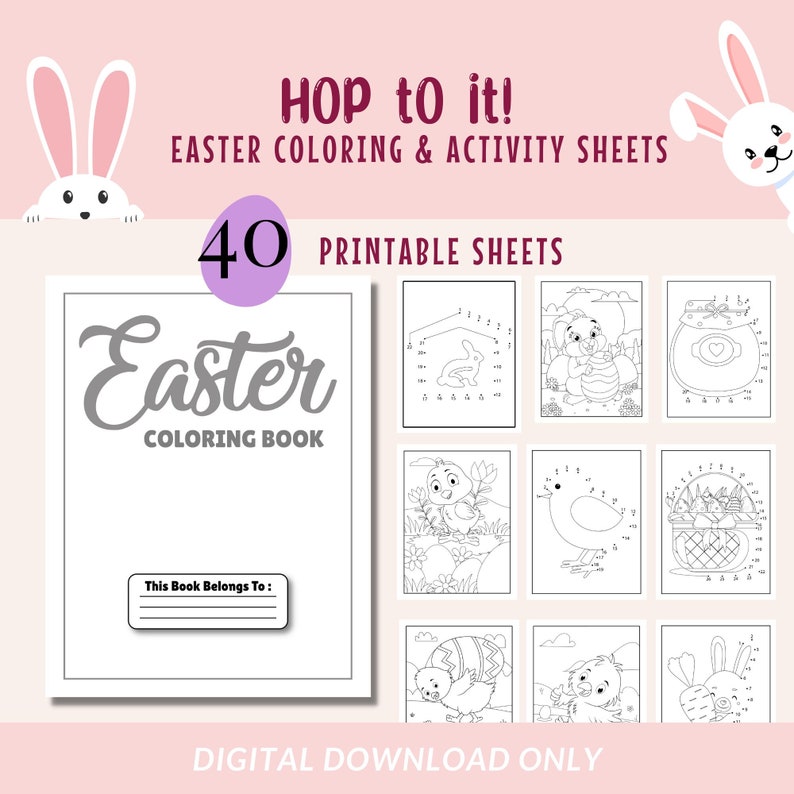 Printable Easter Bunny Activity Pages, 40 Pages Spring Activity Sheets ...