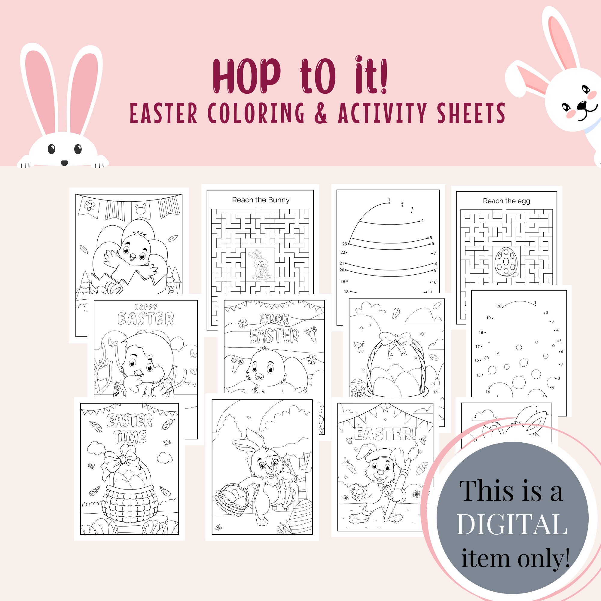 Printable Easter Bunny Activity Pages, 40 Pages Spring Activity Sheets ...