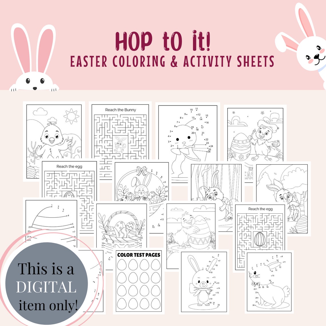 Printable Easter Bunny Activity Pages, 40 Pages Spring Activity Sheets ...