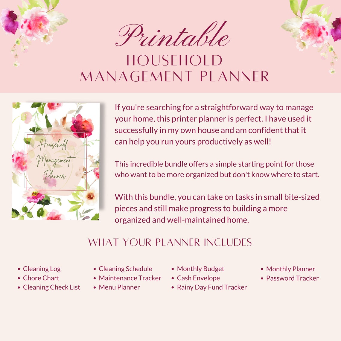 Simple Home Management Planner, Instant Download Home Organization ...