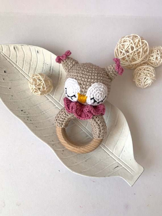 Owl baby rattle newborn baby first toy owl teething ring | Etsy
