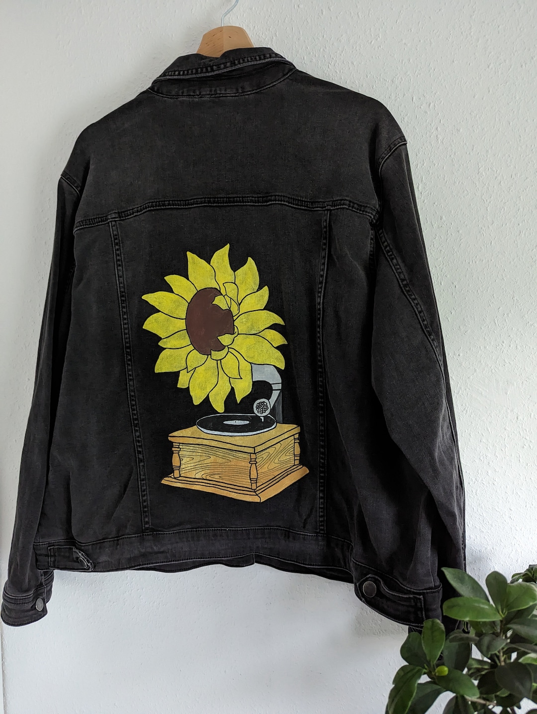 Sunflower - Record Player - Vinyl - Retro - Upcycled Denim Jacket ...