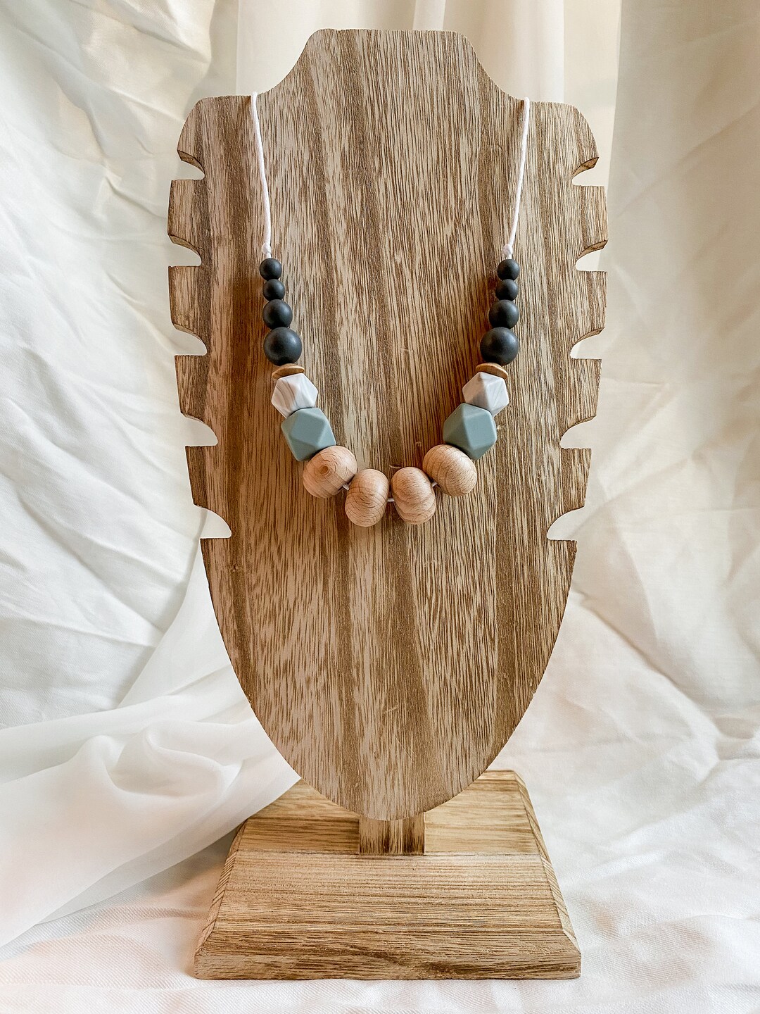 Blue-gray, Marble & Beech Wood Modern Mama Silicone Necklace | Nursing ...