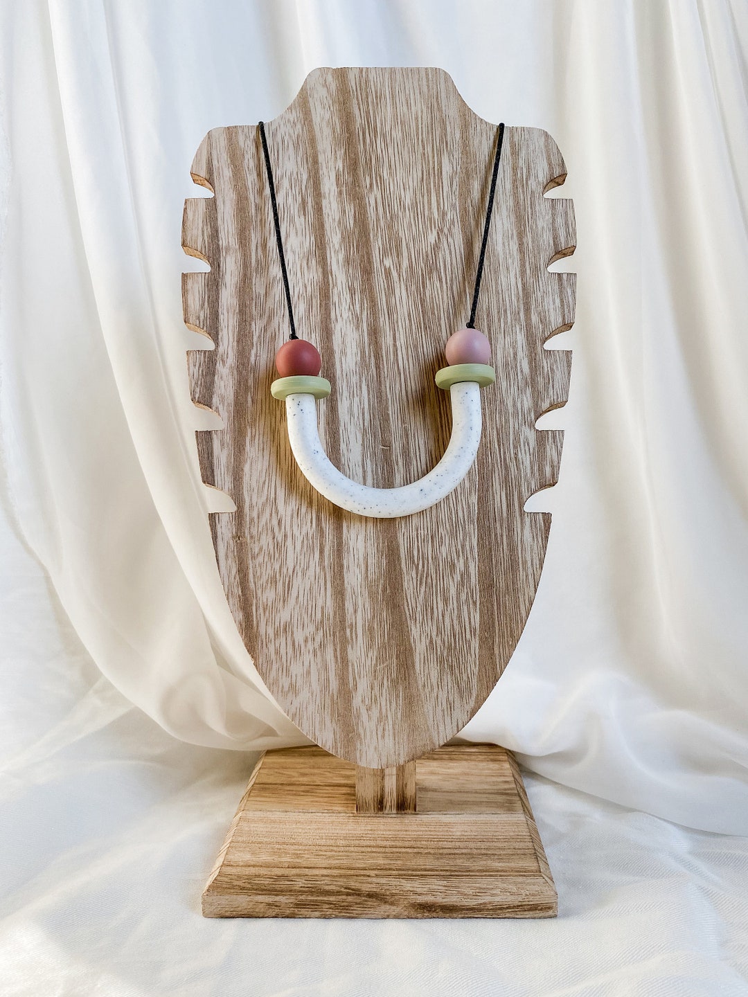 Sage Green & Speckled White U Tube Modern Mama Silicone Necklace ...