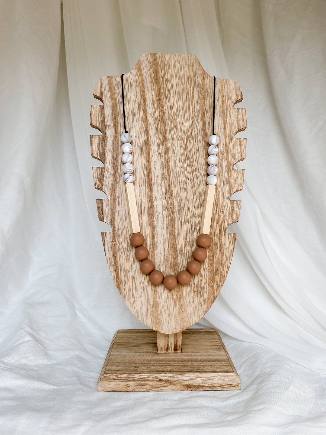 Caramel Marble & Wood Modern Mama Silicone Necklace | Nursing Necklace ...