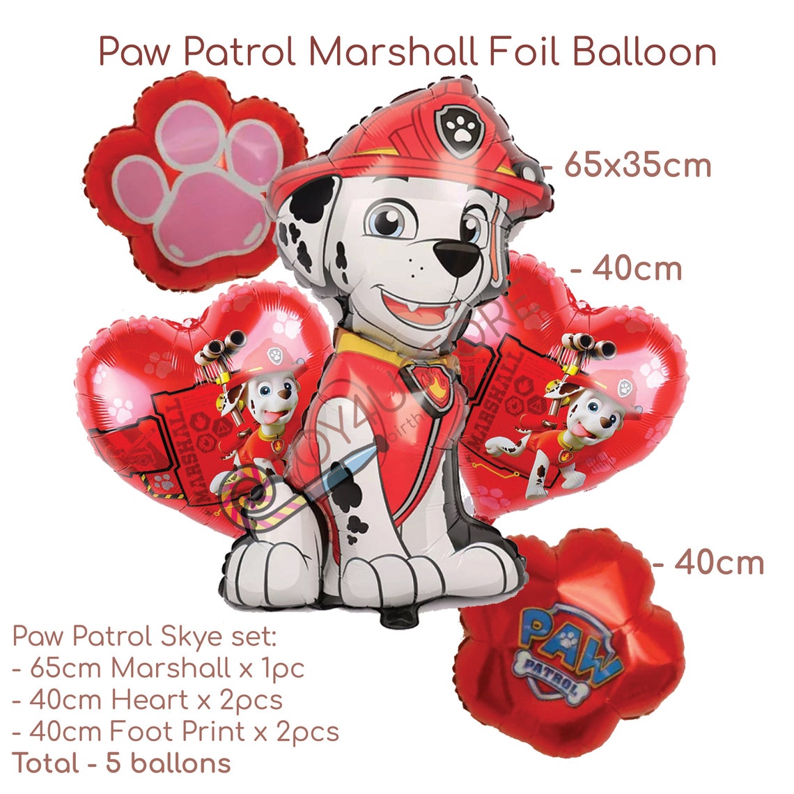 5pcs Paw Patrol Marshall Foil Balloons Kid Birthday Party | Etsy