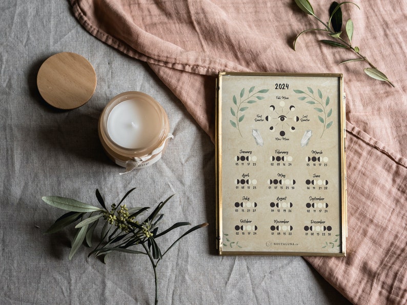ENGLISH Printable 2024 Lunar Calendar, Moon Phase Calendar, Digital ...