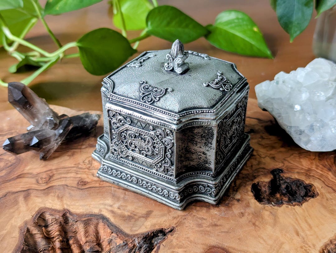 Vintage Silver Trinket Box, Victorian Jewelry Box, Gothic Keepsake Box ...