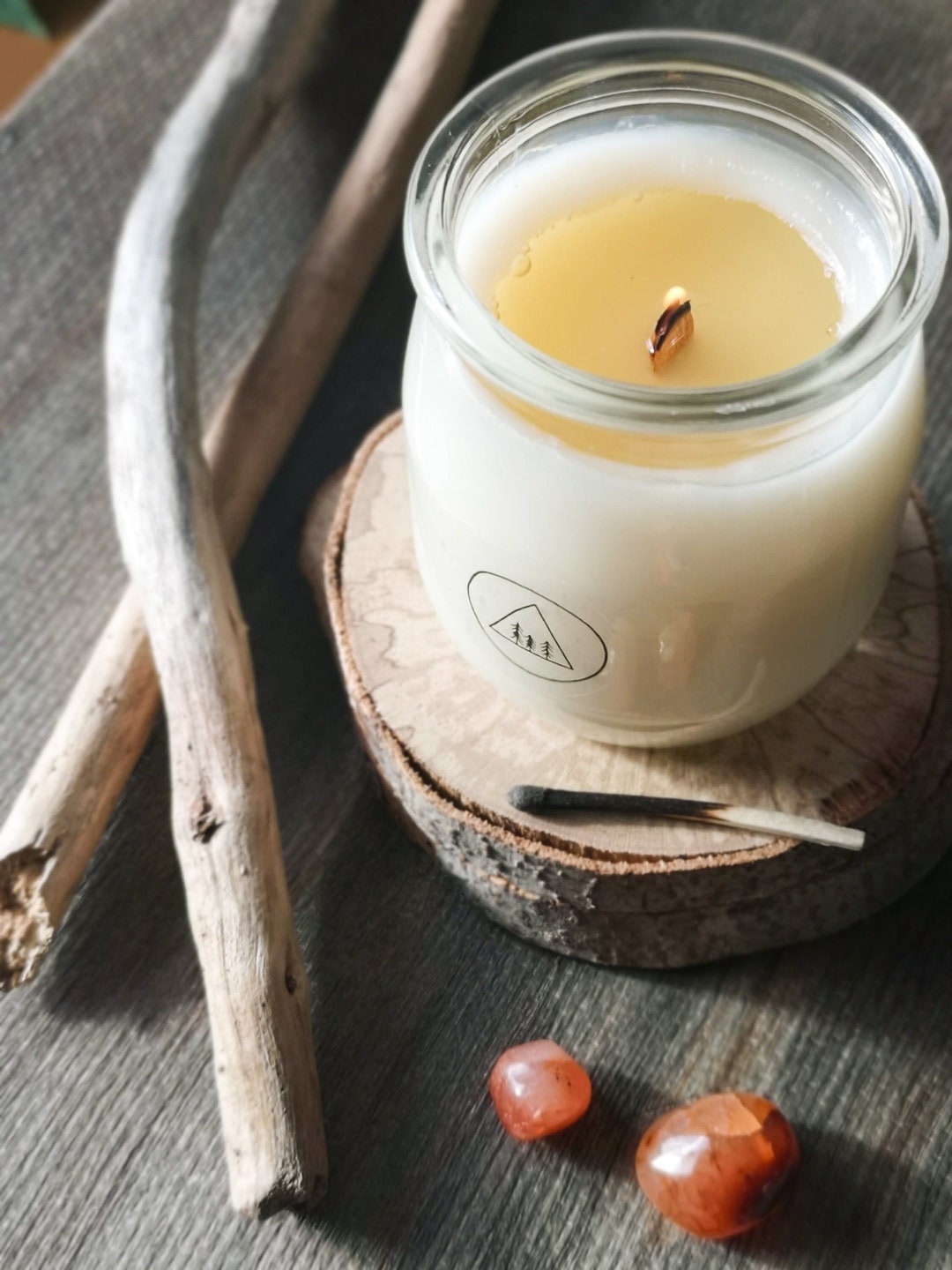 Campfire Wood Smoke Scented Candle Fire Crackling Wood Wick 4 Oz Coconut Soy Wax Eco-friendly ...