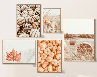 Fall Print Set of 6, Autumn Nature Printable Art, Pumpkins, Acorn ...