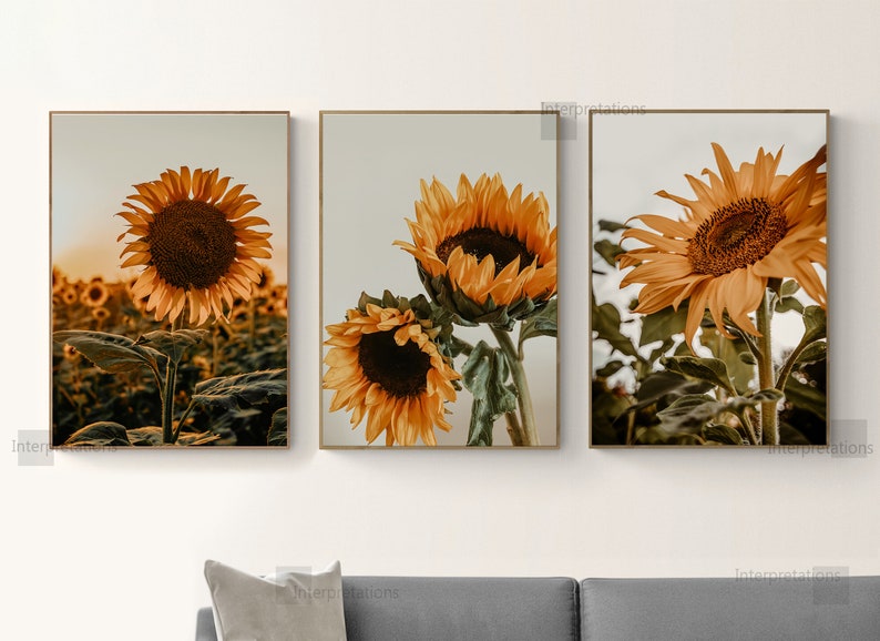 Sunflower Print Set of 3 Floral Botanical Print Set Fall - Etsy