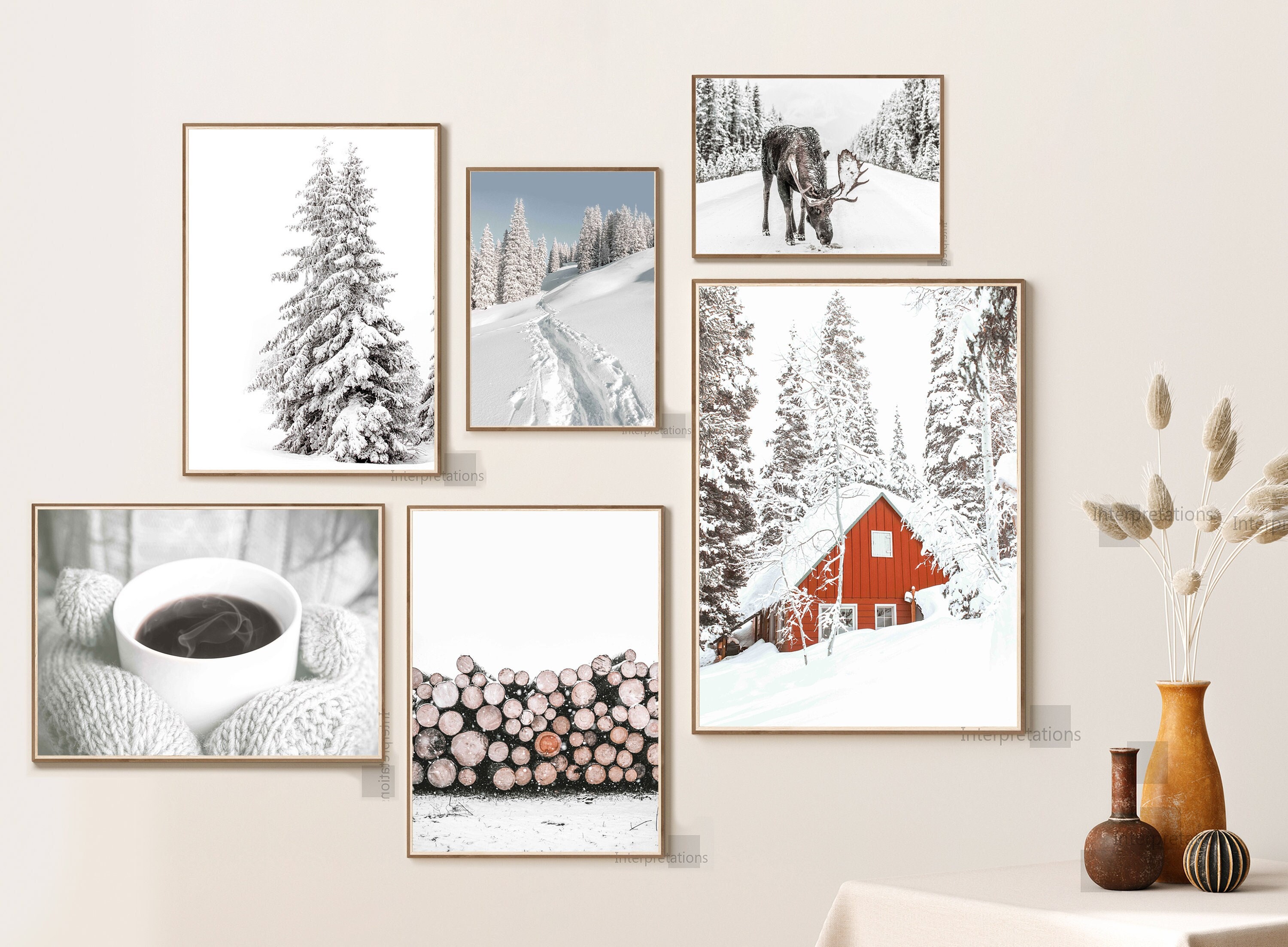 Christmas Print Set of 6, Winter Nature Printable Art, Pine Trees, Hot ...