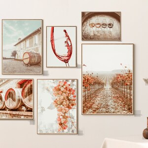 Wine Print Set of 6, Wine Printable Art, Vineyard, Grapes, Wine Barrels ...