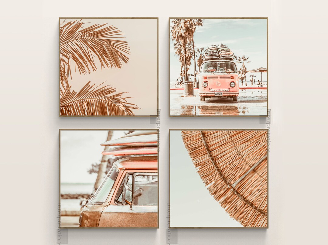 Beach Print Set of 4 Square Prints, Boho Beach Wall Art, Coastal Art ...